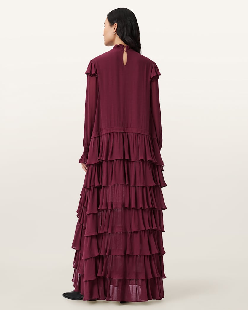 Cavarly Tiered Ruffle Maxi Dress TAWNY PORT RED | ALLSAINTS US